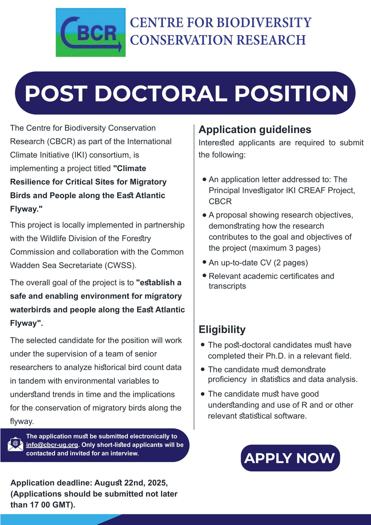 Job Vacancy: Post Doctoral Position – CBCR-UG